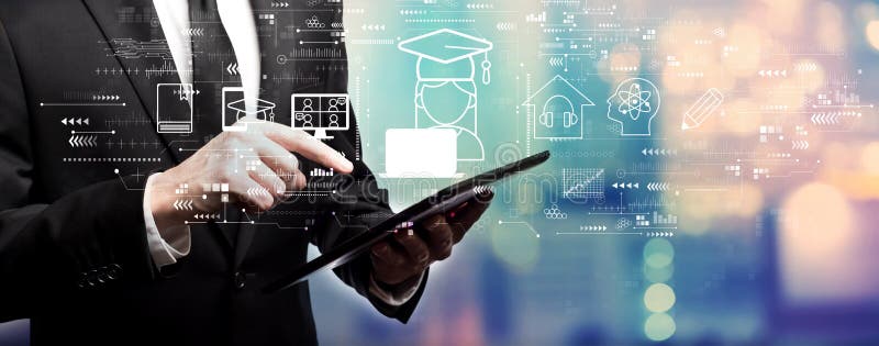 Distance Learning Theme with Businessman Stock Photo - Image of ...