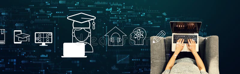 Distance Learning Theme with Person Using a Laptop Stock Image - Image ...