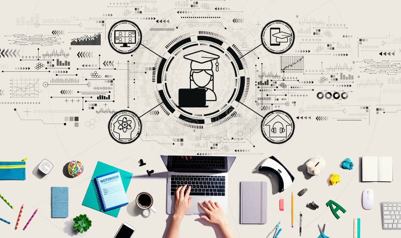 Distance Learning Theme with Person Using a Laptop Stock Image - Image ...