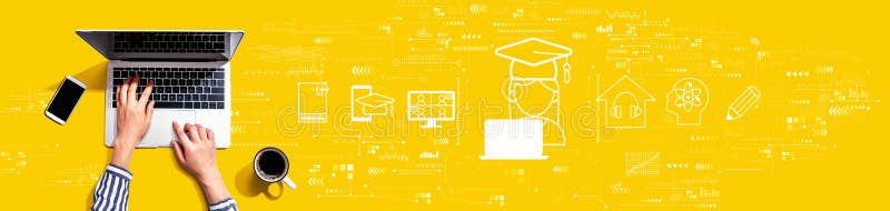 Distance Learning Theme with Person Using Laptop Stock Illustration ...