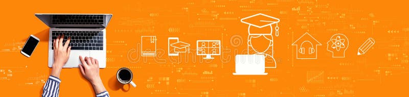 Distance Learning Theme with Person Using Laptop Stock Illustration ...