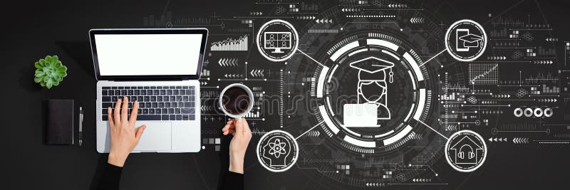 Distance Learning Theme with Person Using Laptop Computer Stock Image ...