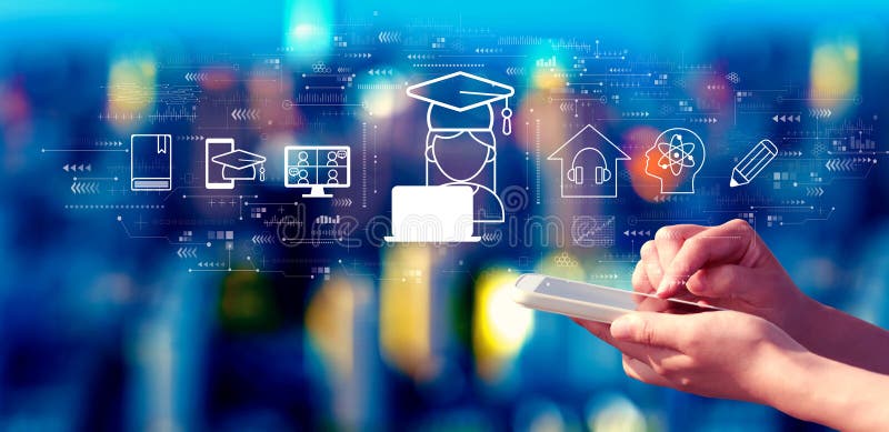 Distance Learning Theme with Person Using a Smartphone at Night Stock ...