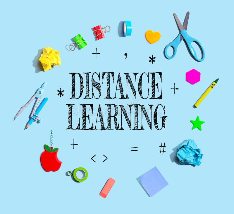 Distance Learning Theme with School Supplies - Flat Lay Stock Photo ...
