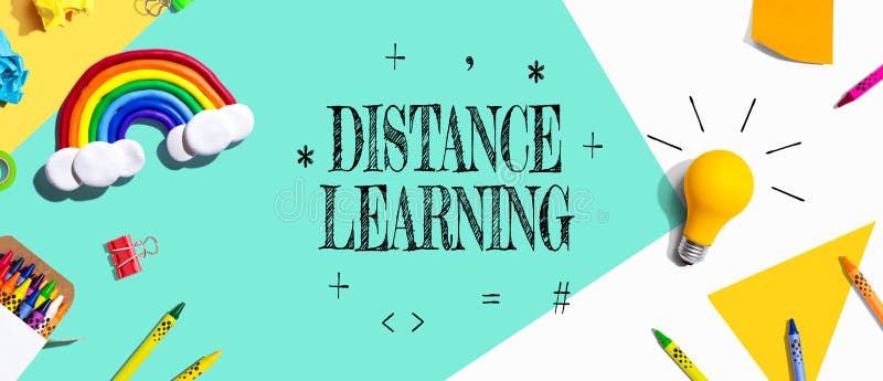 Distance Learning Theme with School Supplies - Flat Lay Stock Photo ...