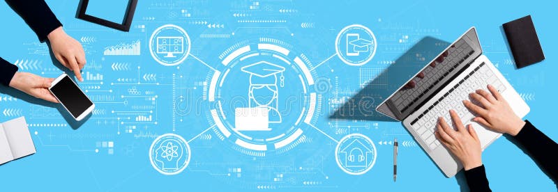 Distance Learning Theme with People Working Together Stock Photo ...