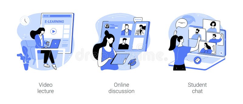 Distance Learning Virtual Communication Isolated Cartoon Vector ...