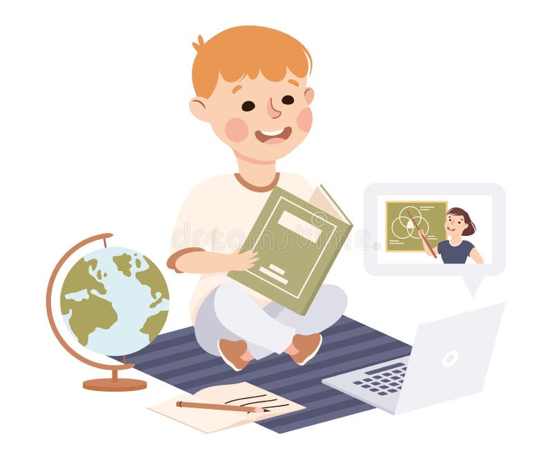 Distance Lesson, Cute Girl Studying Online Using Computer ...