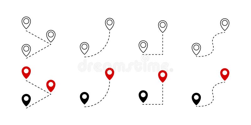 Distance Location Icons Collection. Navigation Distance Dotted Lines ...
