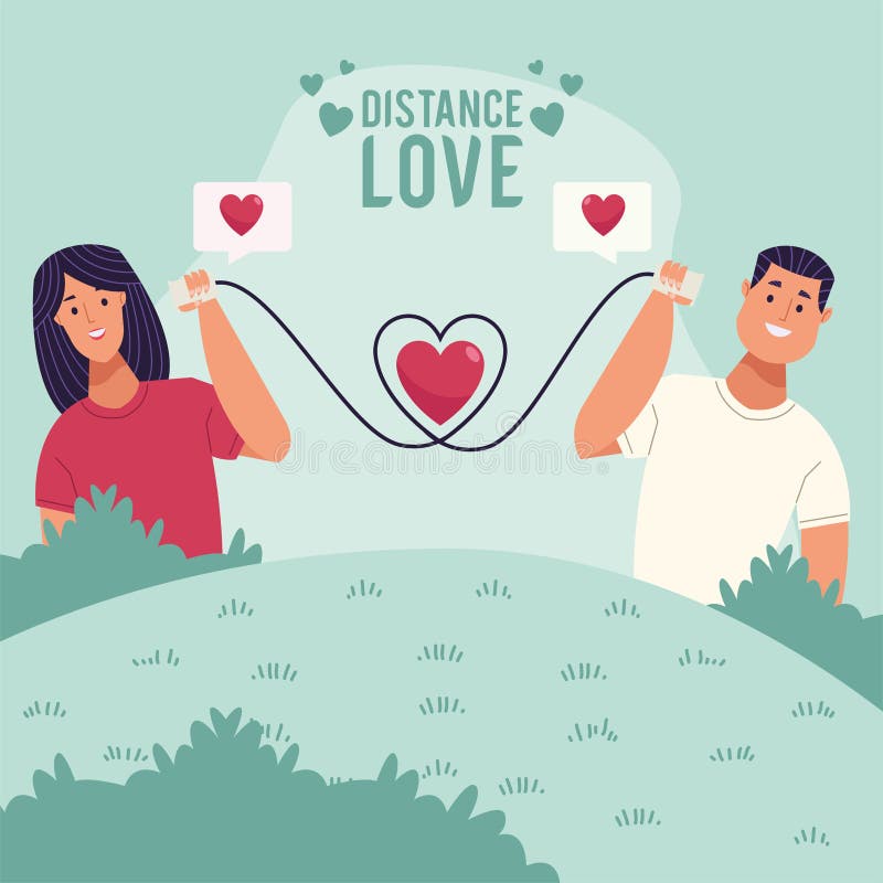 Distance Love Lettering with Couple Stock Vector - Illustration of ...