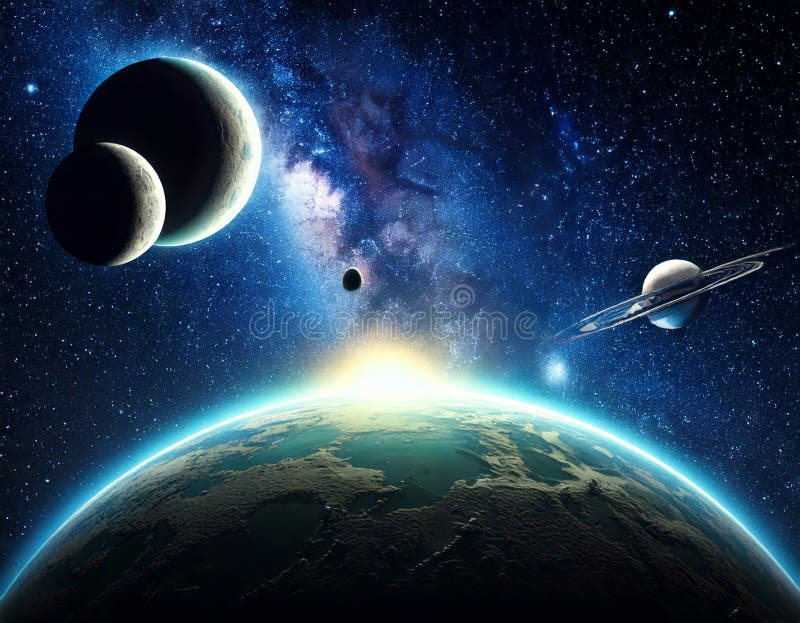 Distance Planet with 3 Moons .Ai Generated Image Stock Illustration - Illustration of nature ...