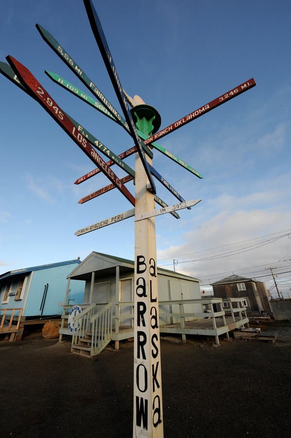 Distance Signpost in Barrow, Alaska Stock Photo - Image of marker ...