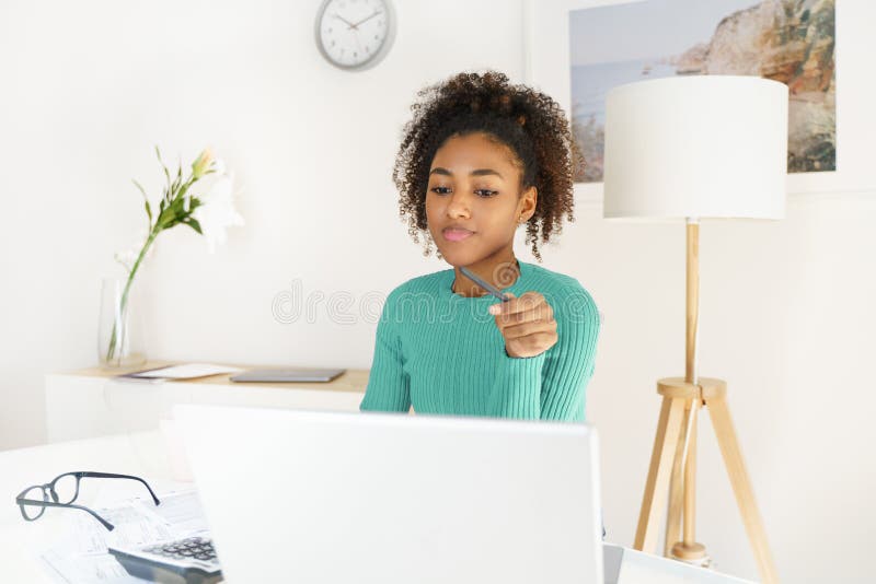 Distance Studying, E-learning .Woman Using Laptop Computer at Home ...