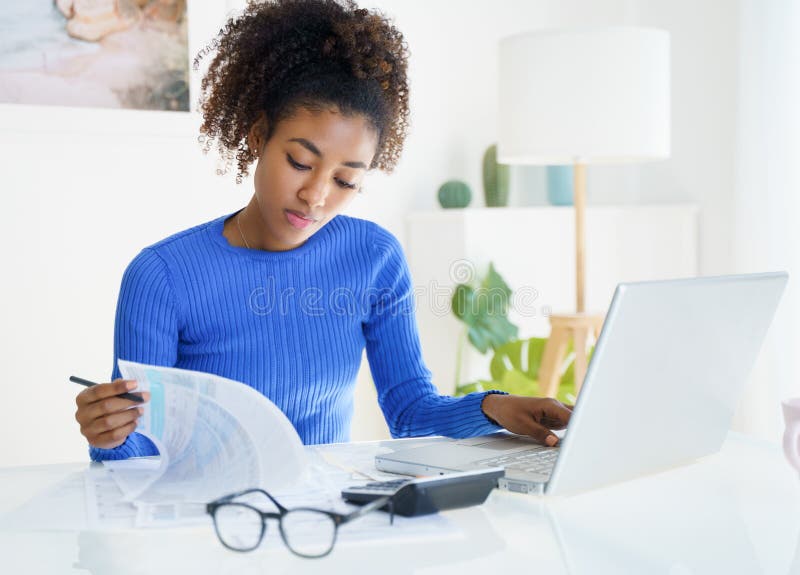 Distance Studying, E-learning .Woman Using Laptop Computer at Home ...