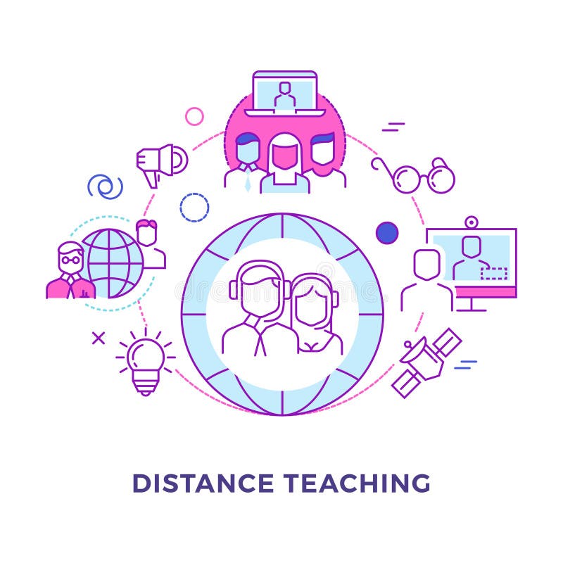 Distance Teaching Outline Flat Vector Concept Isolated on White Stock ...