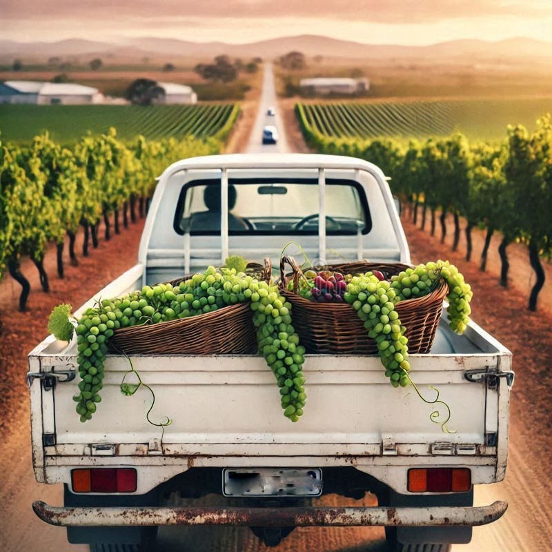 Distance View Image of an Open White Ute Driving Far with 2 Baskets ...