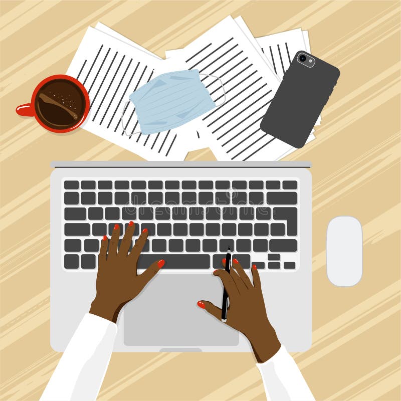 Distance Work and Education Stock Vector - Illustration of coffee, desk ...