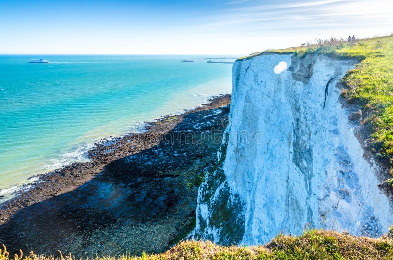 Distant Boats Sail by the White Cliffs Stock Photo - Image of dover ...