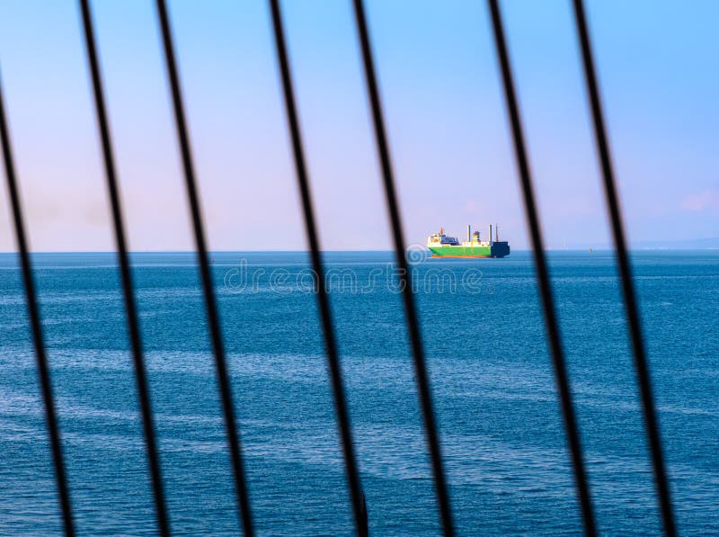 Distant Cargo Ship in the Bay of Trieste Stock Photo - Image of ...