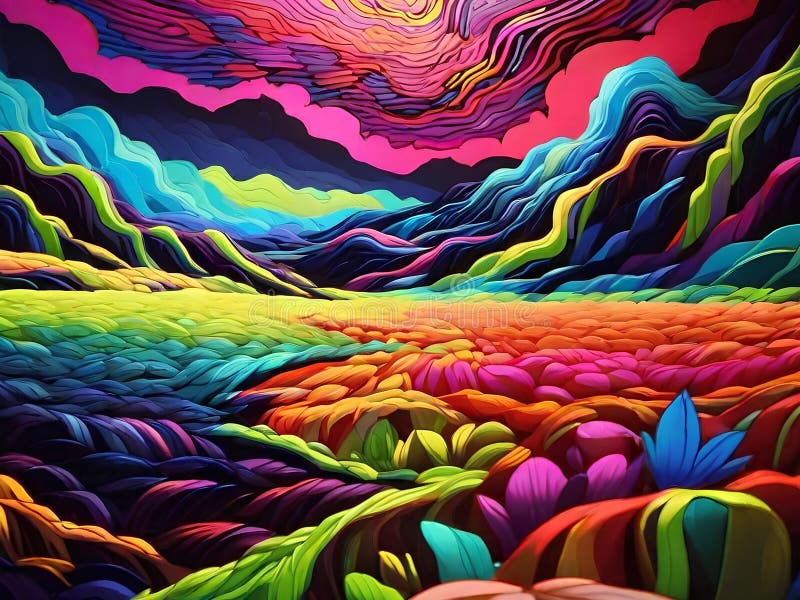 Distant Chinese Rice Fields Illuminate in Black Light, Close-Up of ...