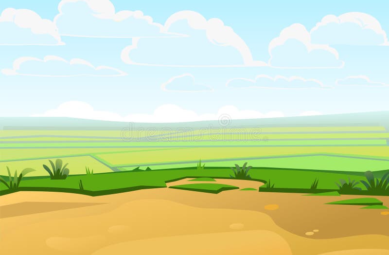 Distant Fields in Plain. Scenery Landscape. Fun Cartoon Style Stock ...