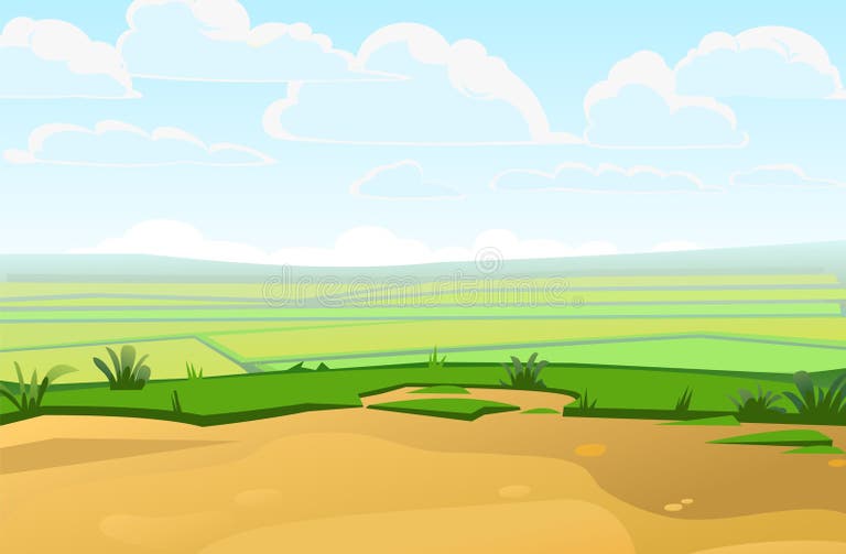 Distant Fields in Plain. Scenery Landscape. Fun Cartoon Style Stock ...