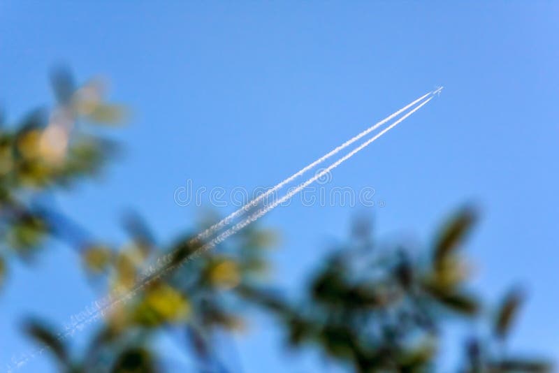 Distant Flying Jet Airplane Making Contrail Stock Image - Image of ...