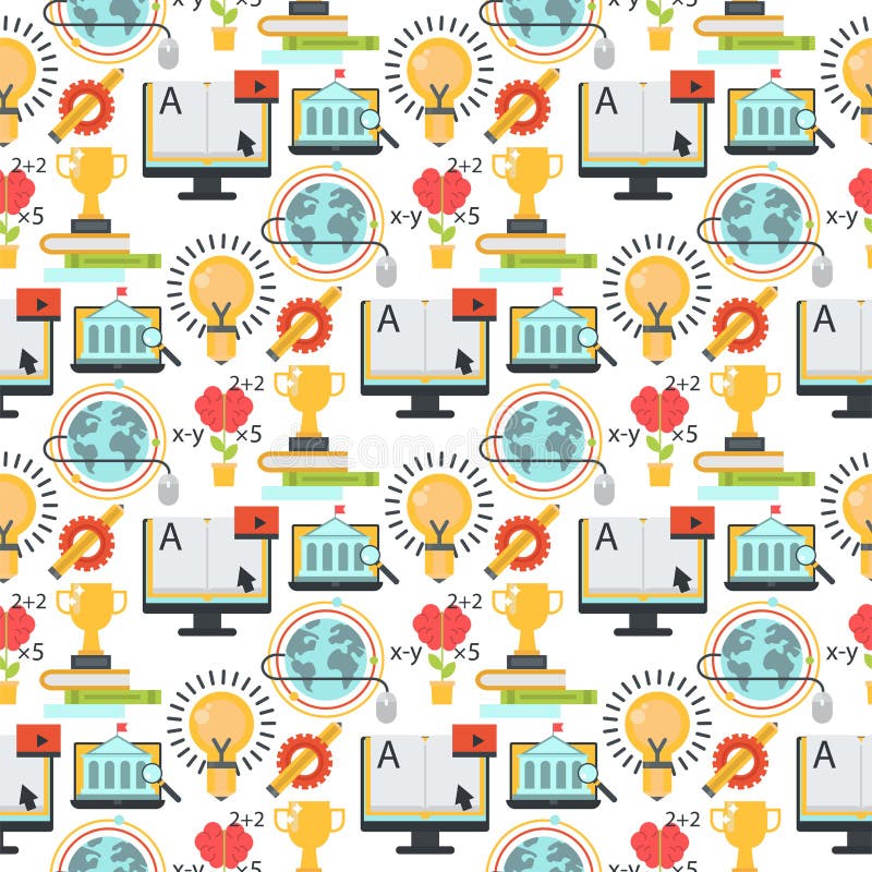 Distant Learning Seamless Pattern Background Online Education Video ...