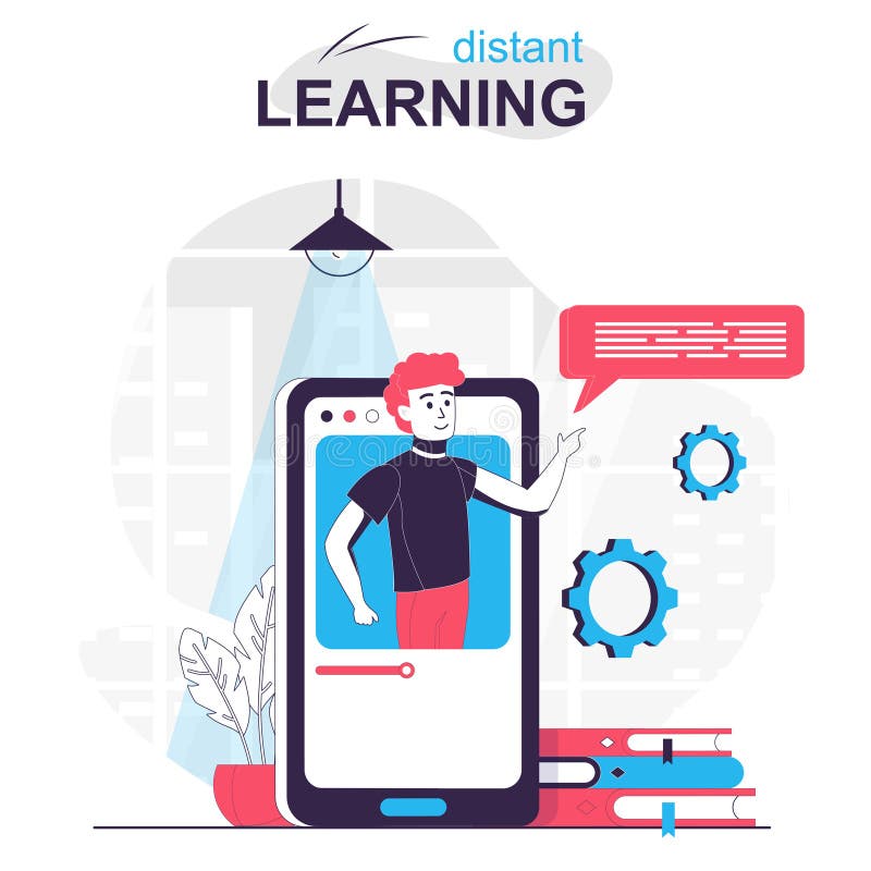 Distant Learning Isolated Cartoon Concept. Online Education in Mobile App, Studying at Home ...