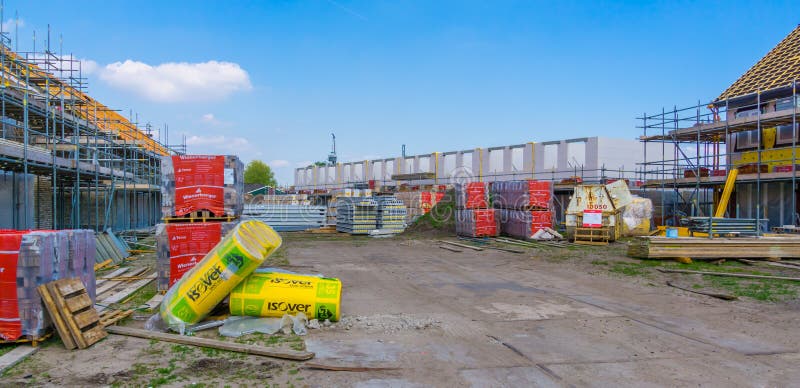 Distant Overview of a Construction Site with Building Materials and ...