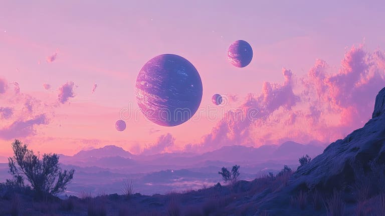 A Distant Planet with Multiple Moons Rising in the Sky - . Stock ...