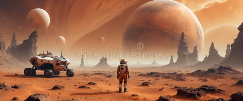 Distant Planet Surface with Jagged Rock Formations Stock Image - Image ...