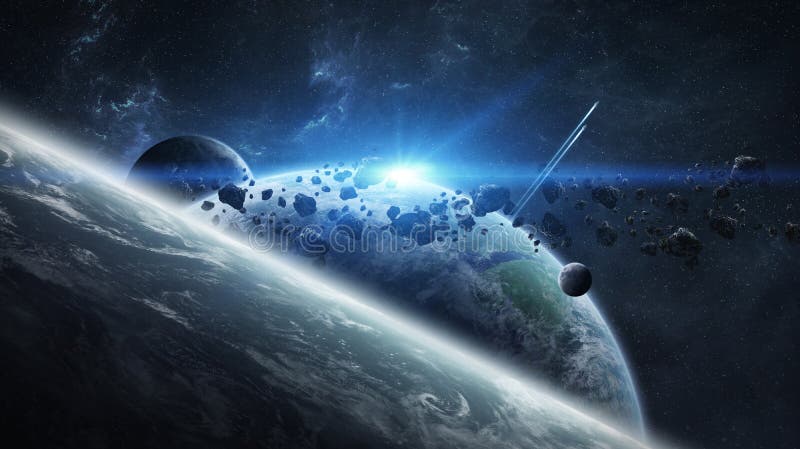 Distant Planet System in Space 3D Rendering Stock Illustration ...