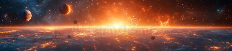 Distant Planets Orbiting a Fiery Stellar Explosion in Outer Space Stock ...