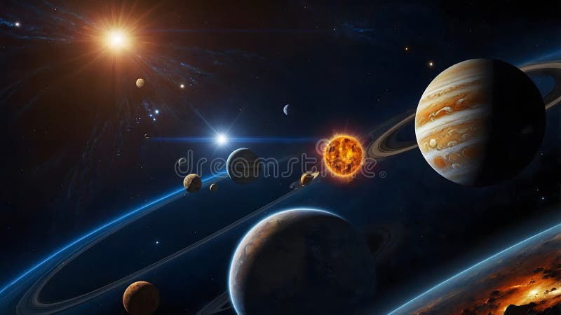Distant Planets Orbiting a Star in the Vastness of Deep Space Stock ...