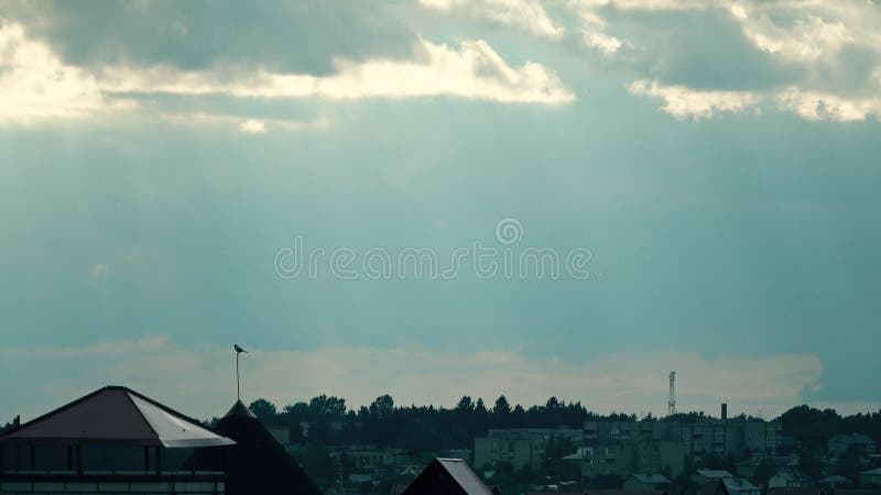 Distant Rain in Residential Area Stock Photo - Image of downpour ...
