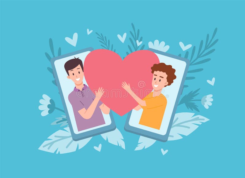 Distant Relations and Virtual Love Composition Flat Vector Illustration ...