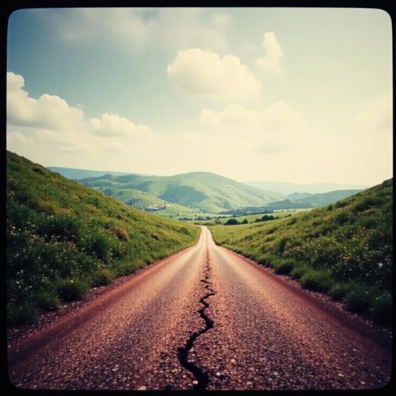 Distant Rolling Hills, Broken Road, Polaroid Aesthetic, Quiet, Photo ...