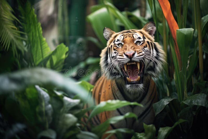 A Distant Tiger Roar Captured in Dense Jungle Stock Photo - Image of ...