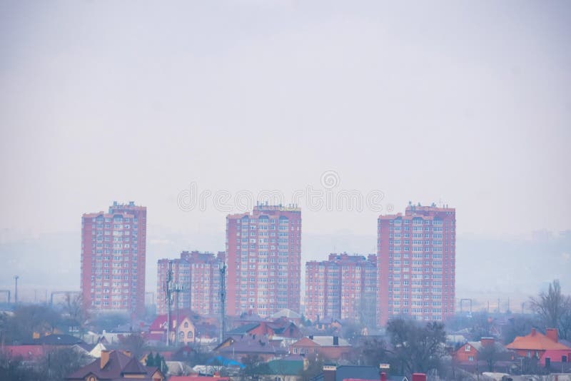 Distant View of a Construction Site with New Buildings in Winter Stock ...