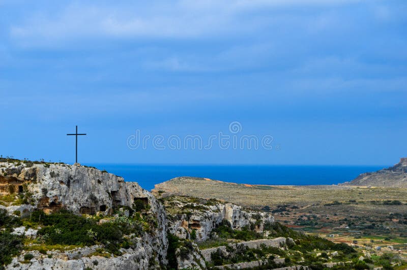 Distant View of Cross on a Hill Stock Image - Image of landmark, hill ...