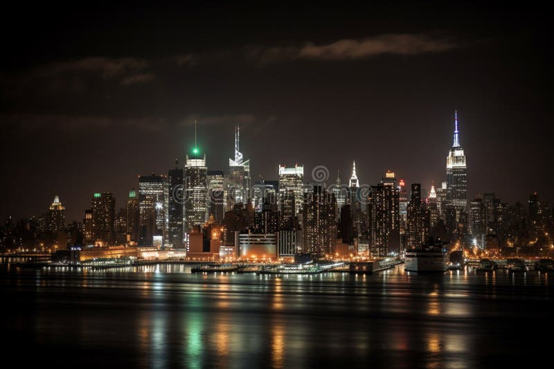 A Distant View of a Metropolis at Night, AI-generated Stock ...