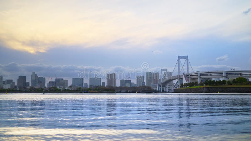 Distant View of the Rainbow Bridge and the Skyline Stock Video - Video ...