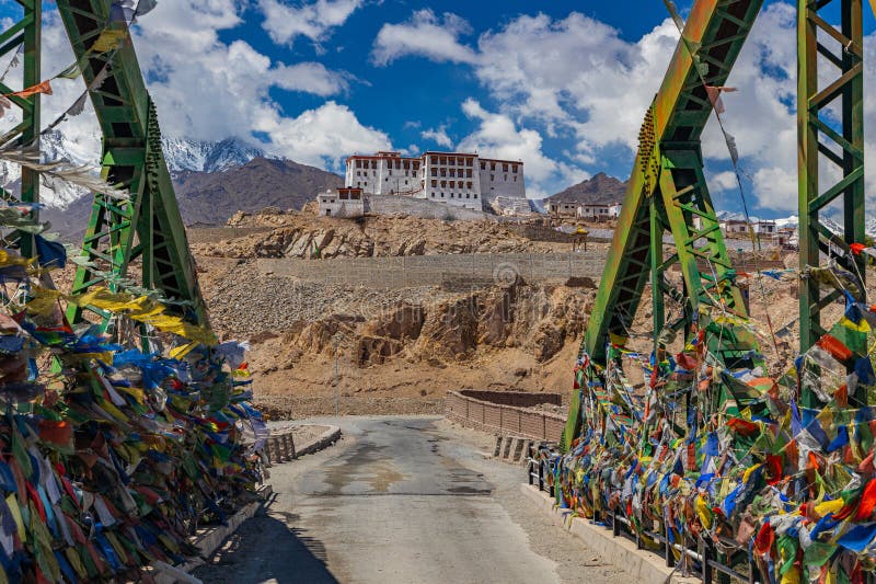 A Distant View of Stakna Monastery with Prayer Flags at Ladakh. Stock ...