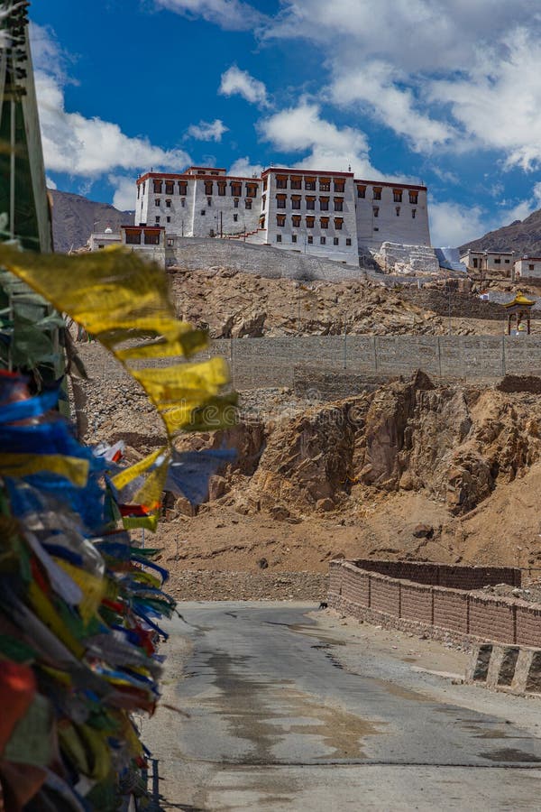 A Distant View of Stakna Monastery with Prayer Flags at Ladakh. Stock ...