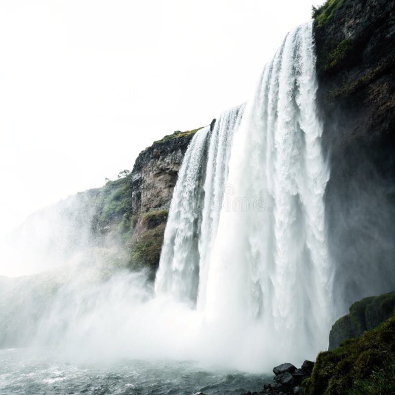 Distant Waterfall Isolated on White Stock Illustration - Illustration ...