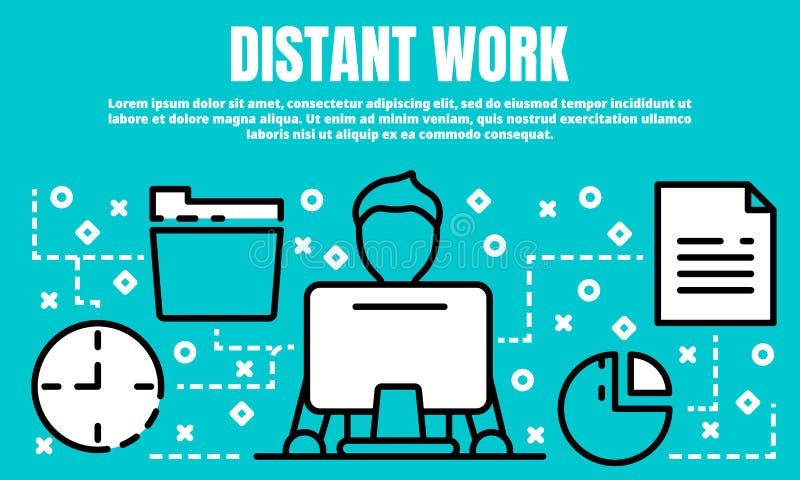 Distant Work Banner, Outline Style Stock Vector - Illustration of ...