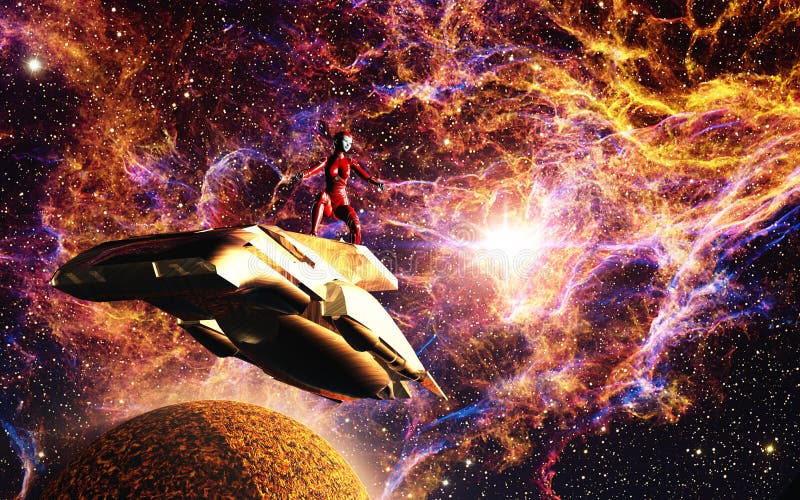 Distant World with Starry Sky and Planetary Nebula Stock Illustration ...