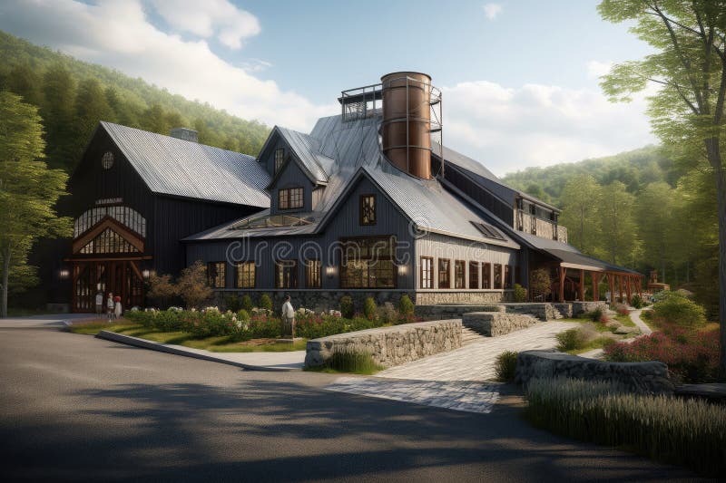 Distillery Building Exterior with Surrounding Landscape Stock ...