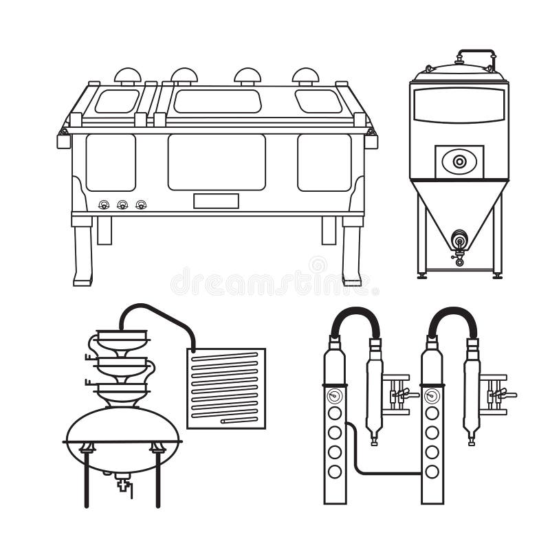 Distillery and Fermentation Equipment Vector Set Illustration Stock ...